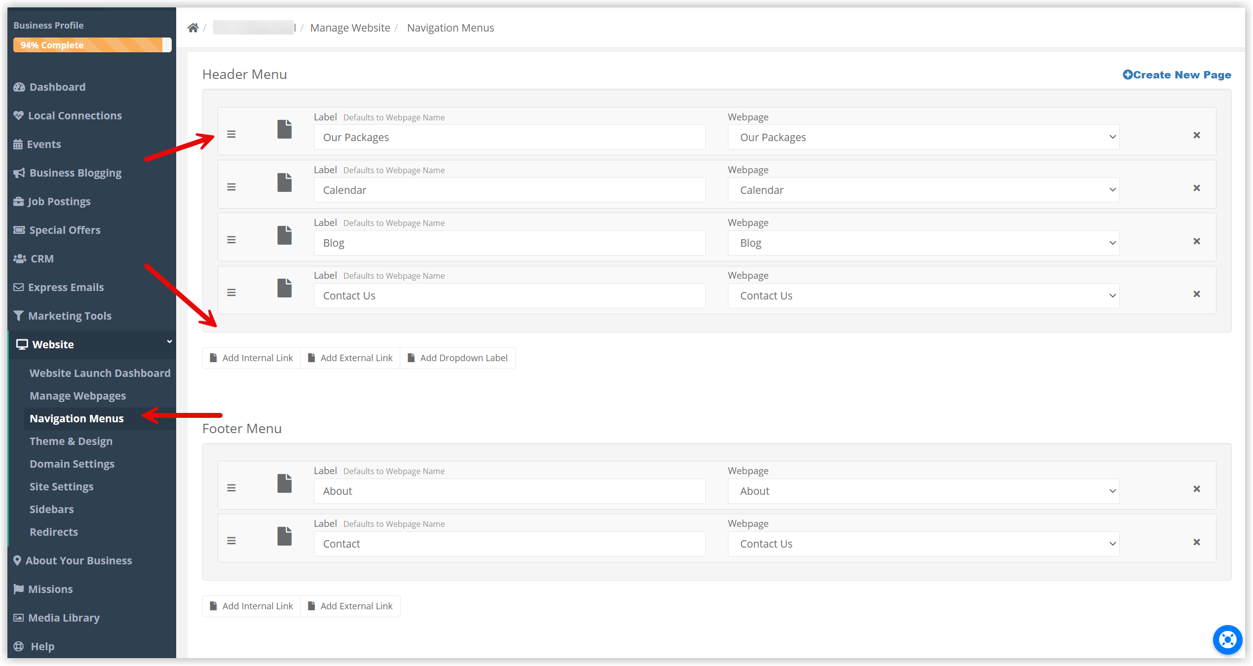 Understanding and Managing the Website's Navigation - Header & Footer Menus